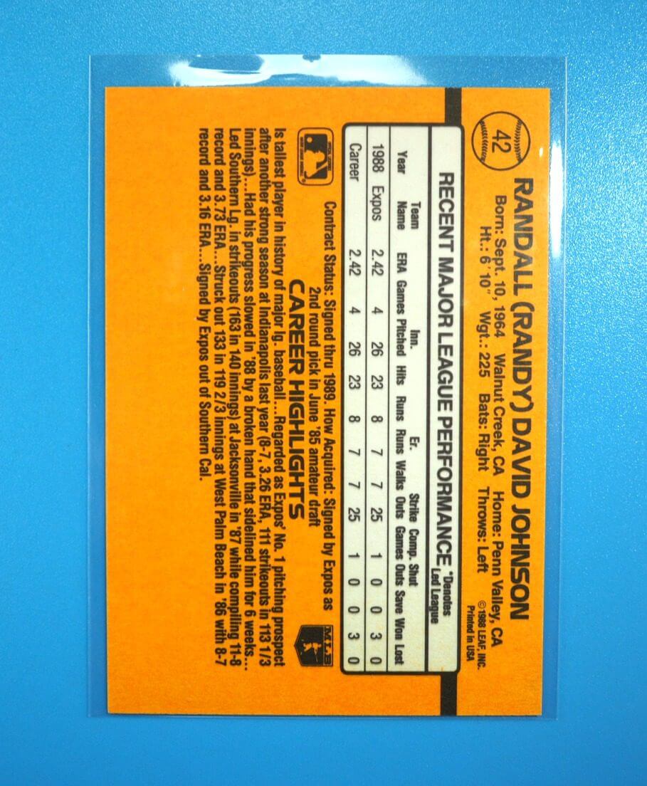 1989 Randy Johnson Rookie Card Donruss Rated Rookie Montreal Expos #42 ...